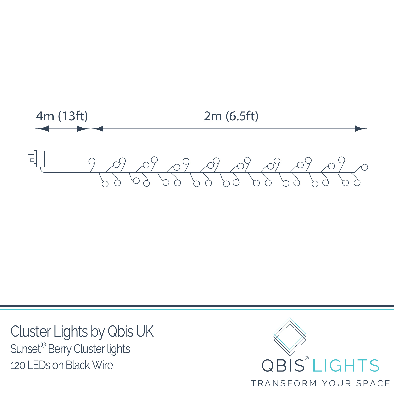 120 Sunset® Berry Cluster Lights on Black Wire with Red, Orange/ Amber ...