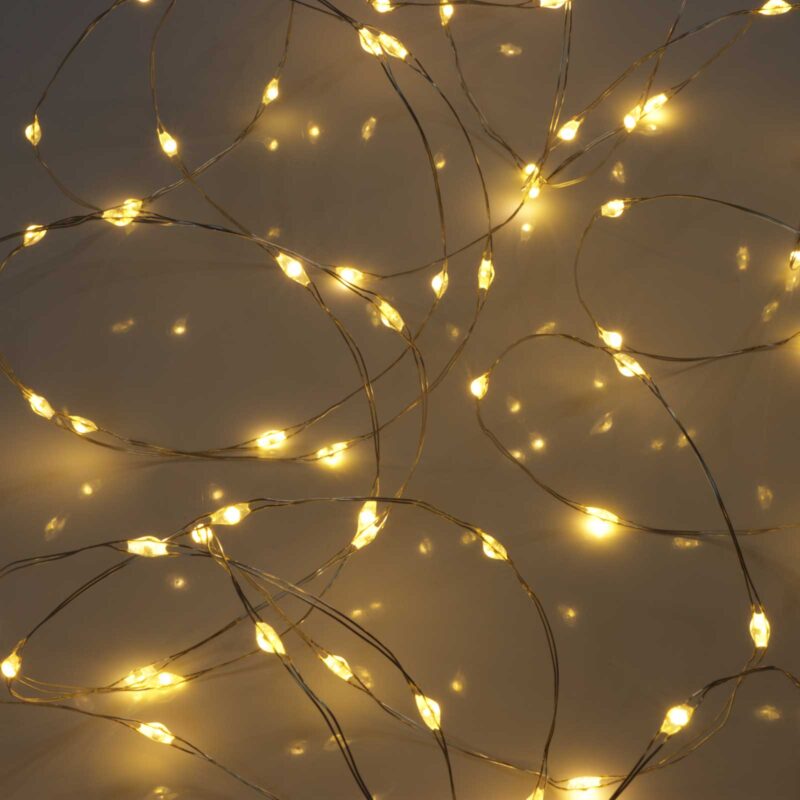 100 Warm White LED Fairy Lights on Silver Wire. Remote, Dimmer, Timer ...